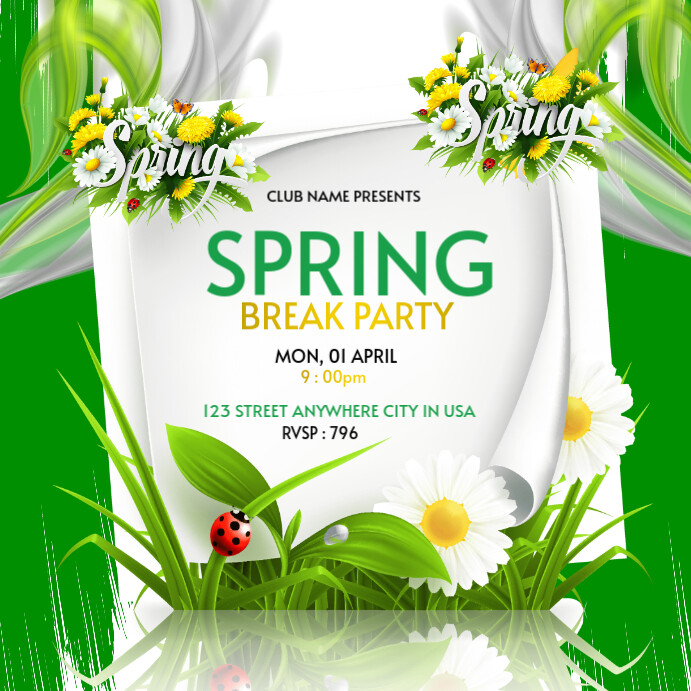 White Maximalist Spring Break Instagram Post Template | PosterMyWall