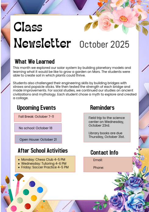 Plantilla de White Maximalist Spring Classroom Newsletter A4 | PosterMyWall