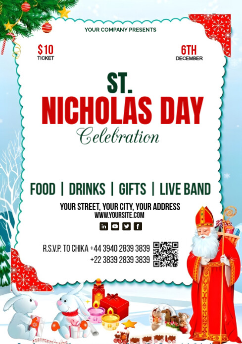 White Maximalist St. Nicholas Day Celebration A4 Template | PosterMyWall