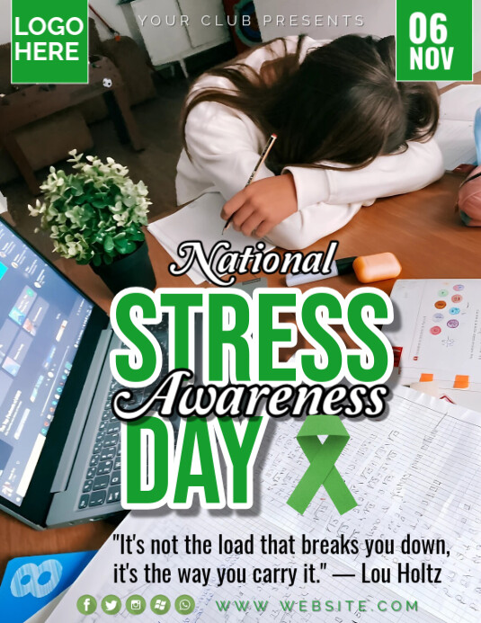 White Maximalist Stress Awareness Day Flyer (us Letter) Template ...