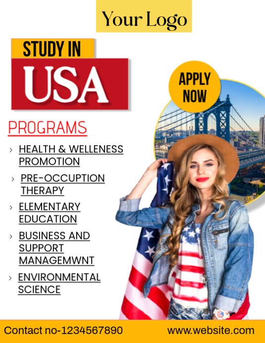 White Maximalist Study In Usa Programs Flyer (us Letter) Template | PosterMyWall