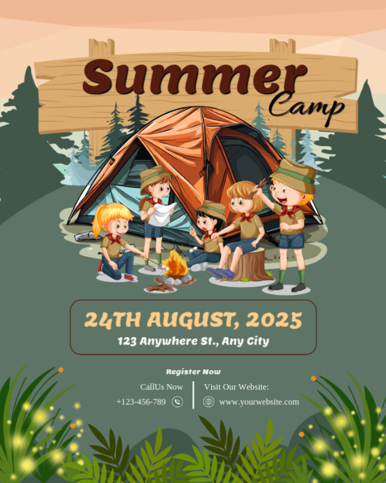 White Maximalist Summer Camp Ad Flyer Design Instagram Portrait ...