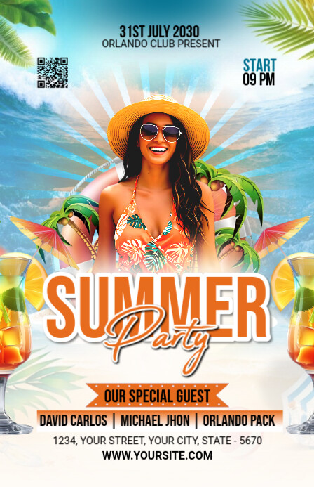 White Maximalist Summer Party Tabloid Template | PosterMyWall