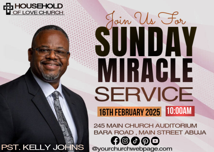 White Maximalist Sunday Miracle Worship Service Postcard Template ...