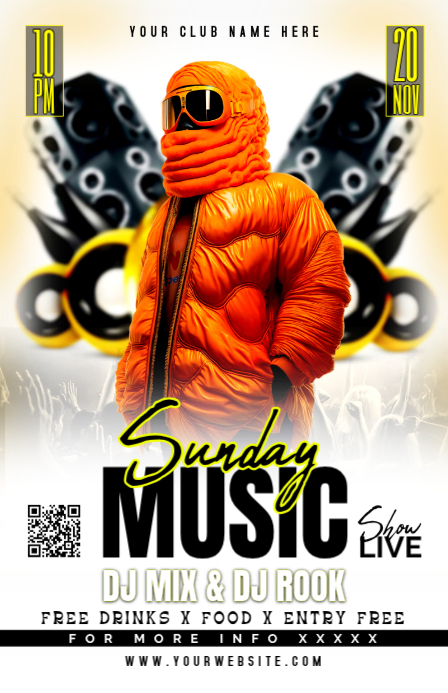 White Maximalist Sunday Music Party Tabloid Template | PosterMyWall