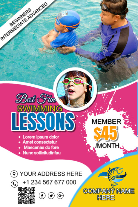 White Maximalist Swimming Lessons Poster Template | PosterMyWall