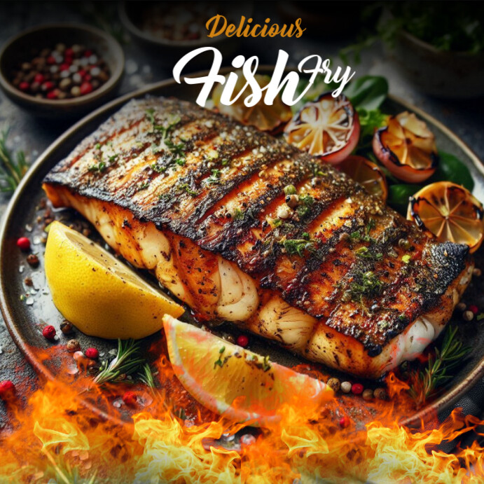 White Maximalist Tandoori Fish Fry Instagram Post Template | PosterMyWall
