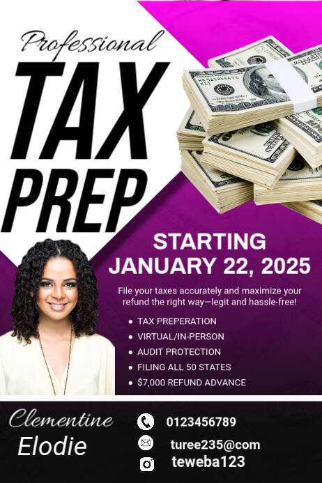 White Maximalist Tax Prep Poster Template | PosterMyWall