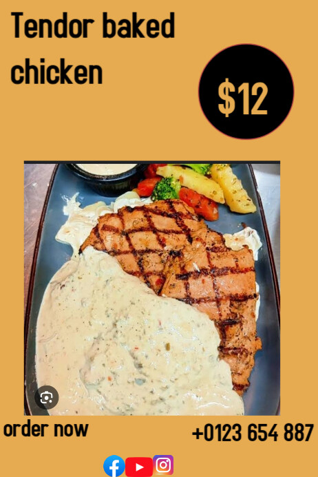 White Maximalist Tendor Baked Chicken Poster Template | PosterMyWall
