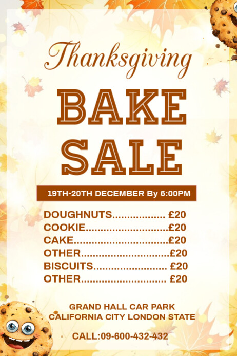 White Maximalist Thanksgiving Bake Sale Template Design Poster ...