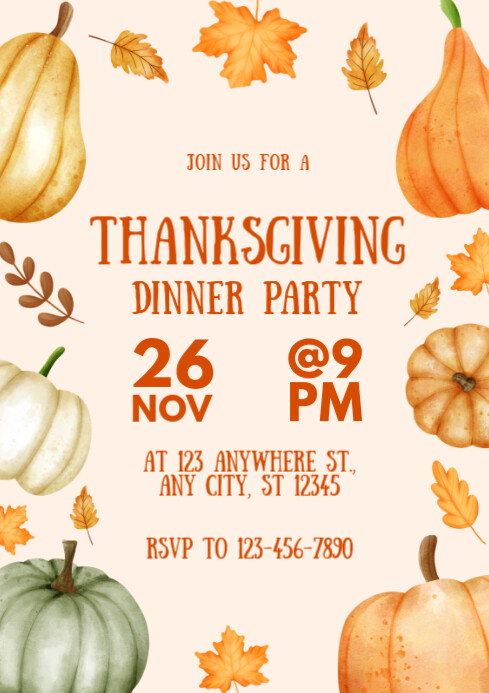 White Maximalist Thanksgiving Dinner Party A4 Template | PosterMyWall