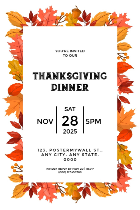 White Maximalist Thanksgiving Dinner Poster Template | PosterMyWall