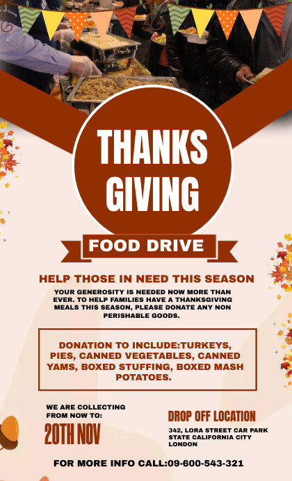 White Maximalist Thanksgiving Food Drive Invi Template | PosterMyWall