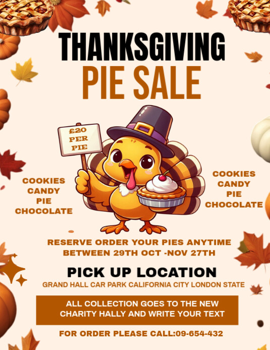 Copy of White Maximalist Thanksgiving Pie Sale Template Design Flyer ...