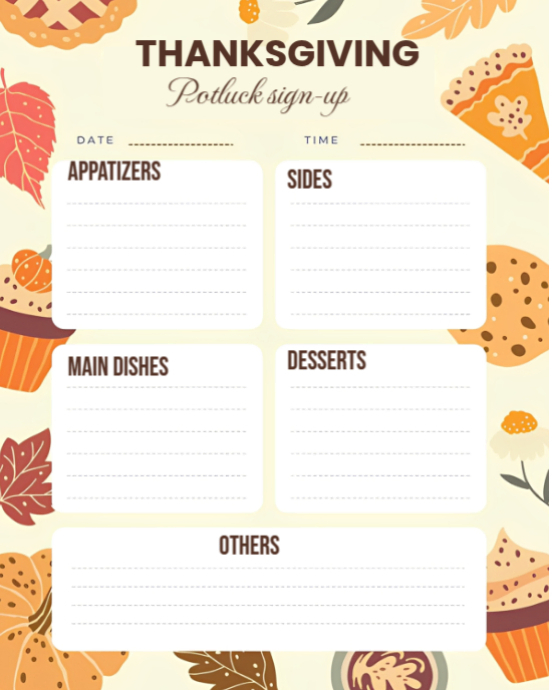 White Maximalist Thanksgiving Potluck Sign Up Flyer Template Instagram ...