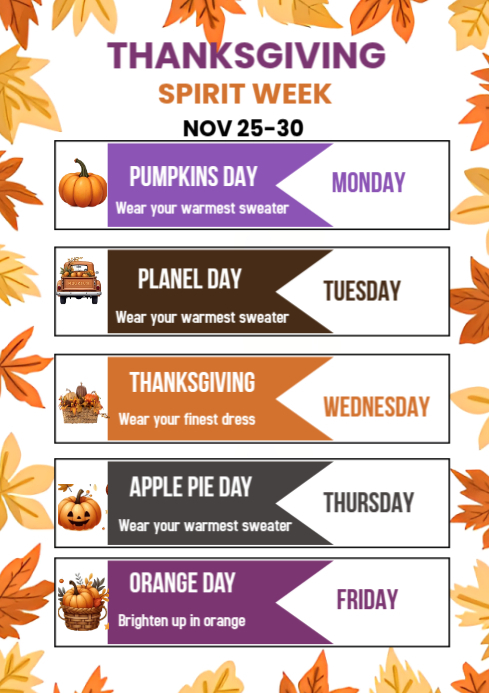 White Maximalist Thanksgiving Spirit Week Flyer Template A4 | PosterMyWall