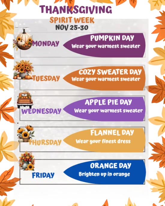 White Maximalist Thanksgiving Spirit Week Flyer Template Instagram ...