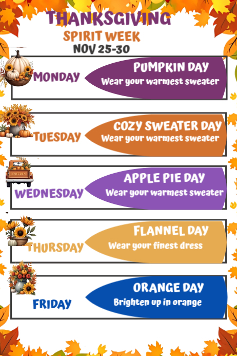 White Maximalist Thanksgiving Spirit Week Flyer Template Poster ...