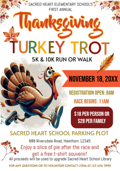 White Maximalist Thanksgiving Turkey Trot Invitation A4 Template ...