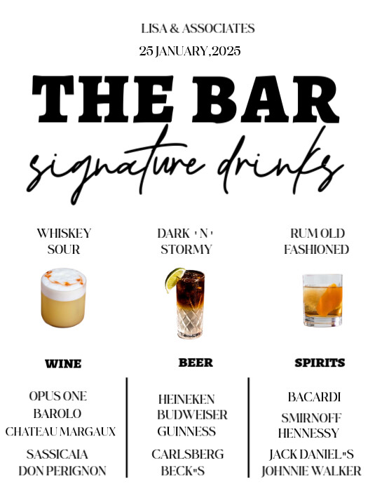 White Maximalist The Bar Signature Drinks Flyer (us Letter) Template ...