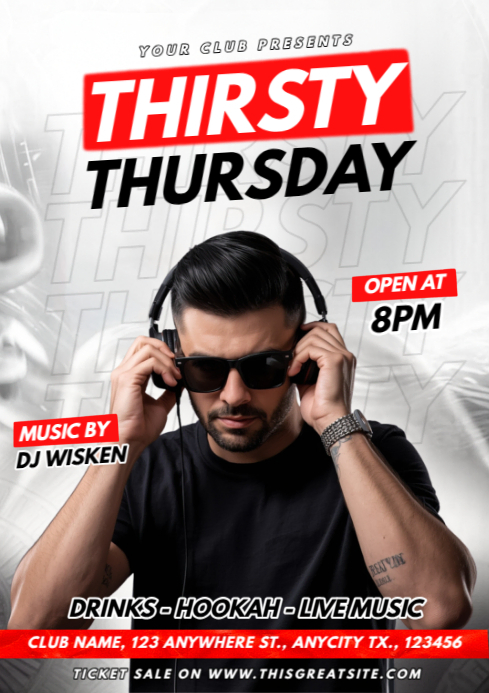 White Maximalist Thirsty Thursday Party A4 Template | PosterMyWall