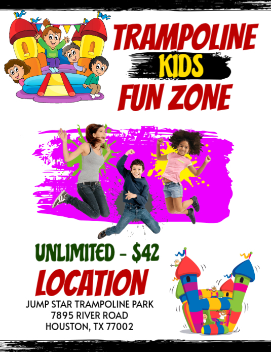 White Maximalist Trampoline Kids Fun Zone Flyer (us Letter) Template ...