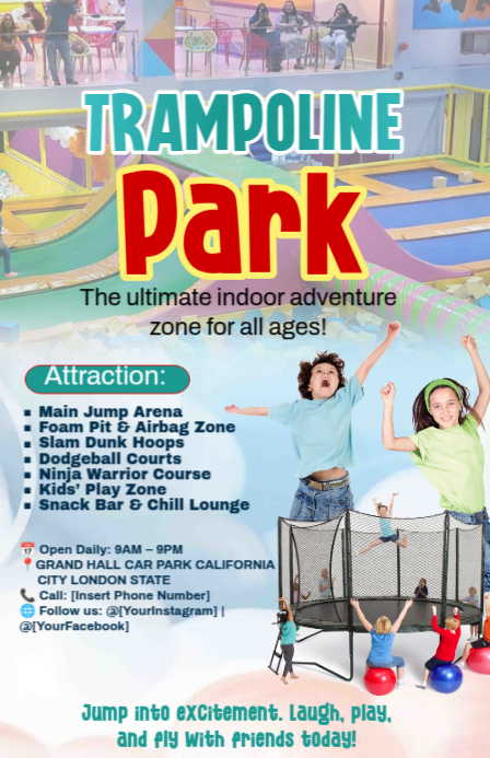 White Maximalist Trampoline Park Template Tabloid | PosterMyWall