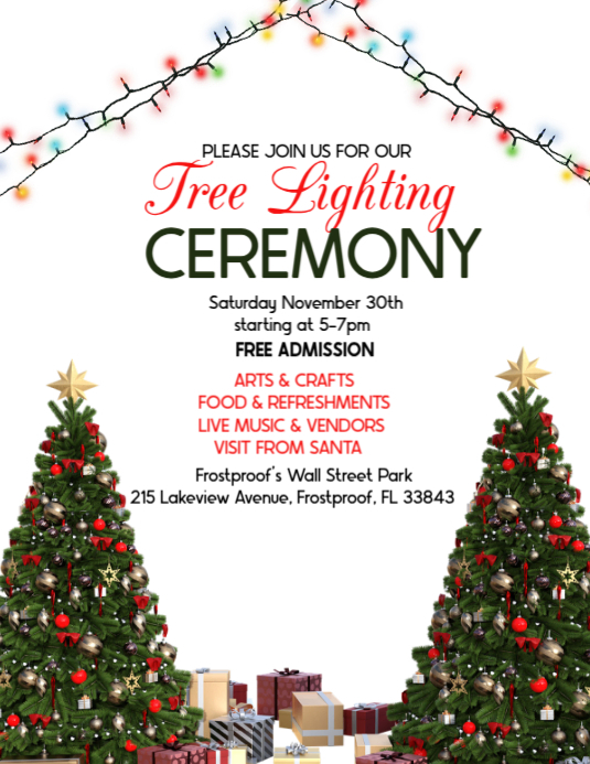 White Maximalist Tree Lighting Ceremony Flyer (us Letter) Template ...