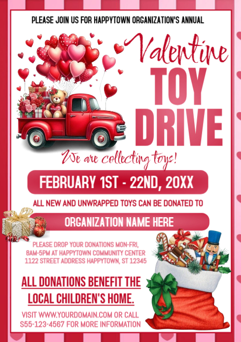 White Maximalist Valentine Toy Drive Charity Event A4 Template ...