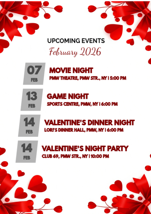 White Maximalist Valentine Upcoming Events A4 Template | PosterMyWall