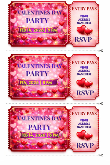 White Maximalist Valentines Day Party Ticket Poster Template | PosterMyWall