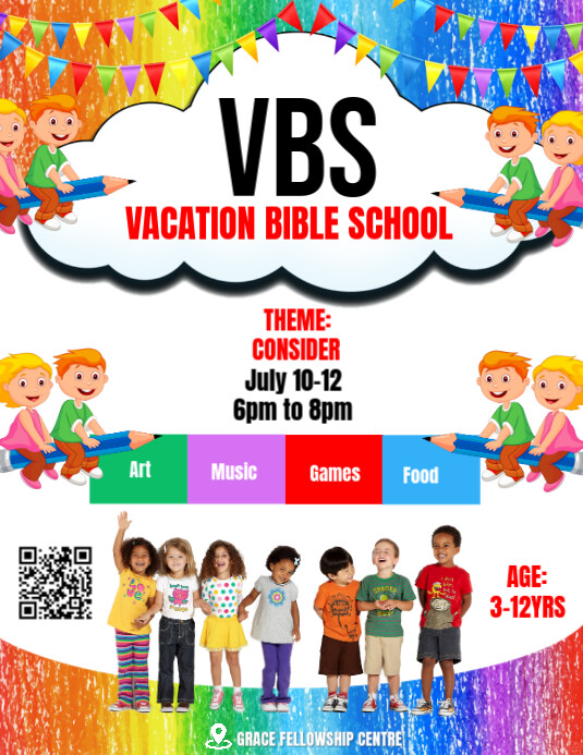 White Maximalist Vbs Flyer (us Letter) Template | PosterMyWall
