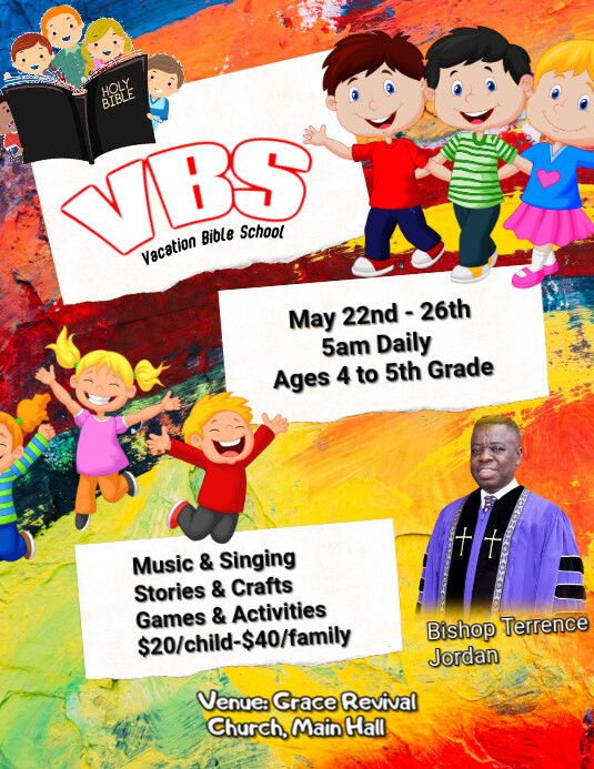 White Maximalist Vbs Flyer (us Letter) Template | PosterMyWall