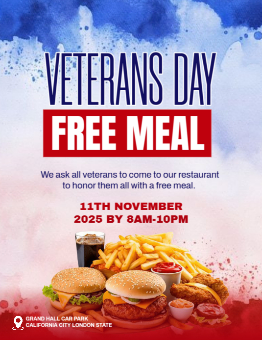 White Maximalist Veterans Day Free Meal Template Template Flyer (us ...
