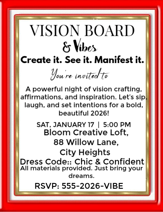 White Maximalist Vision Board Flyer Template | PosterMyWall