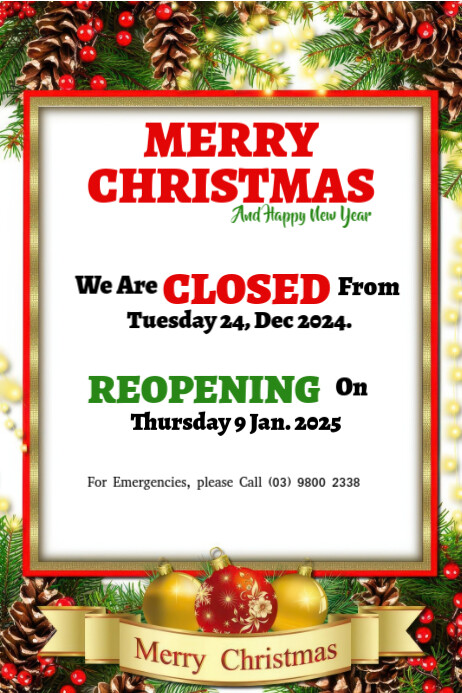 Copy of White Maximalist We Are Closed For Christmas Holidays Poster | PosterMyWall