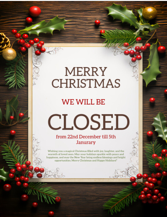 White Maximalist We Will Be Closed Christmas Flyer (us Letter) Template | PosterMyWall