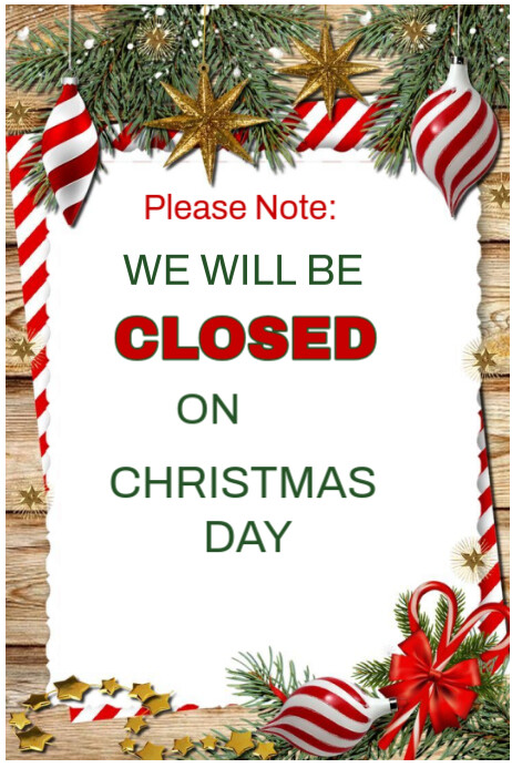 White Maximalist We Will Be Closed On Christmas Day Poster Template | PosterMyWall