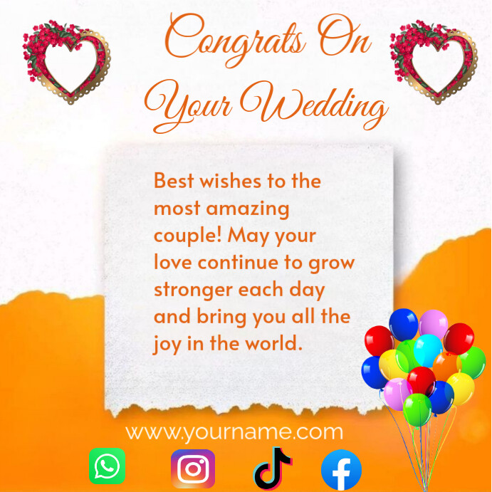 White Maximalist Wedding Congratulation Message And Greetings Instagram Post Template | PosterMyWall