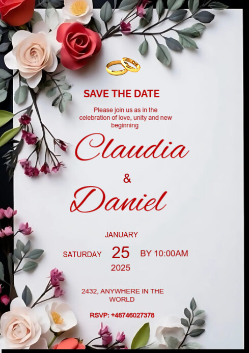 White Maximalist Wedding Invitation Card A4 Template | PosterMyWall