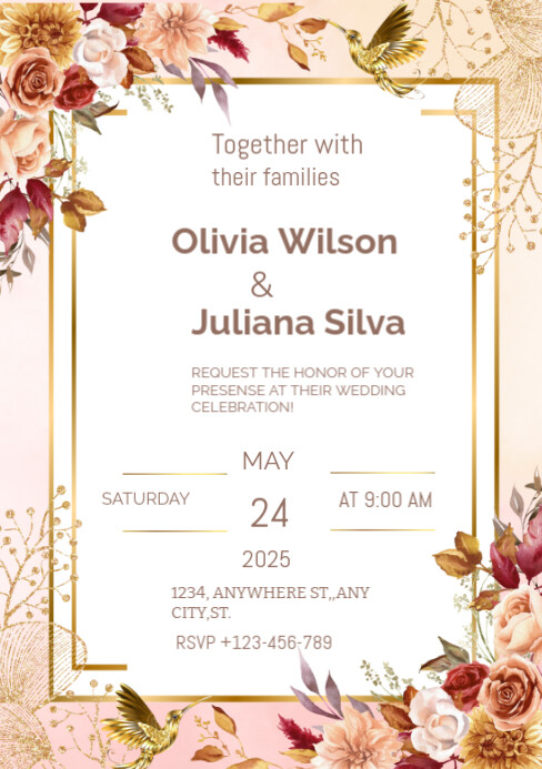 White Maximalist Wedding Invitation Card A5 templaat | PosterMyWall