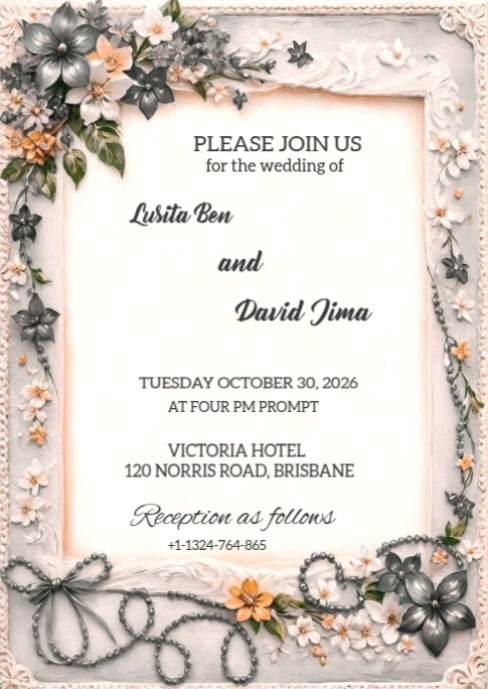 White Maximalist Wedding Invitation Card A6 Template | PosterMyWall