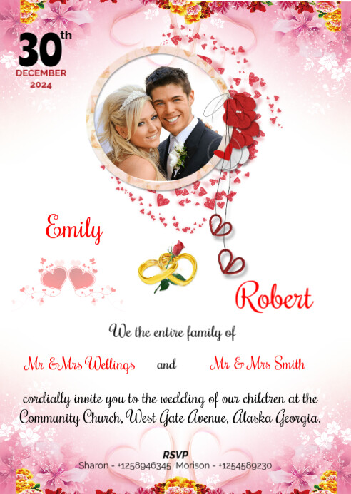 White Maximalist Wedding Invitation Card Ad A6 Template | PosterMyWall