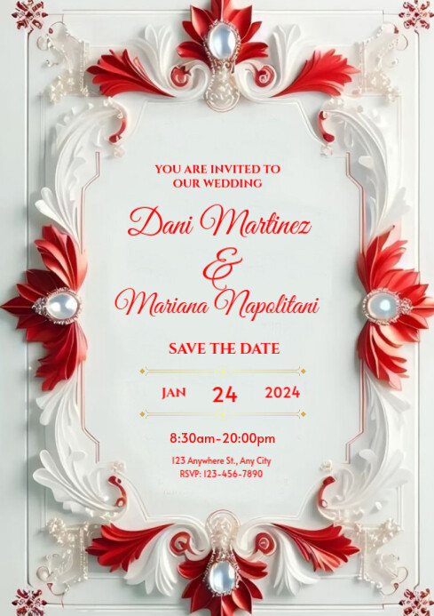 Plantilla de White Maximalist Wedding Invitation Card Flyer Template A4 ...