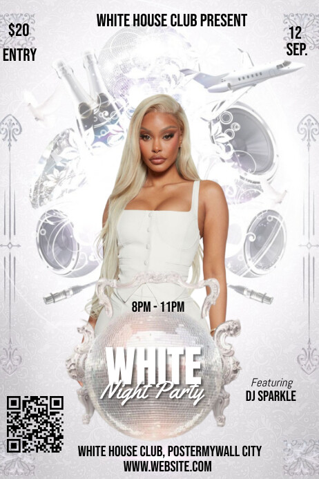 White Maximalist White Night Party Poster Template | PosterMyWall
