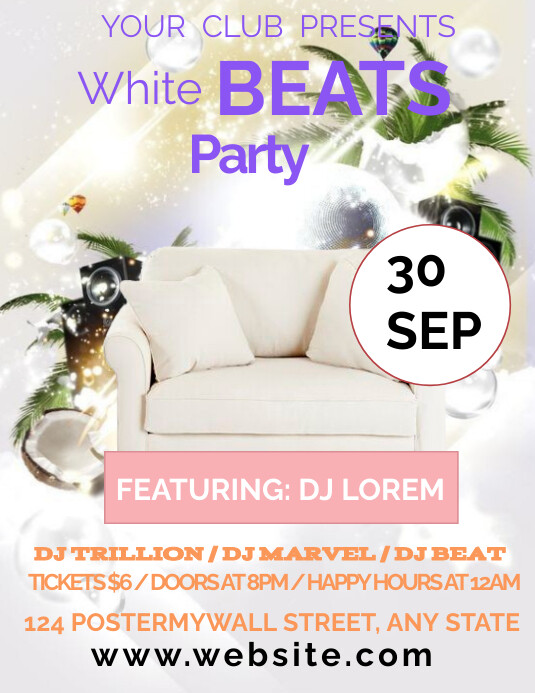 White Maximalist White Party Flyer (us Lette Template | PosterMyWall