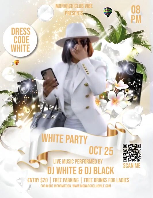 White Maximalist White Party Flyer (us Lette Template | PosterMyWall