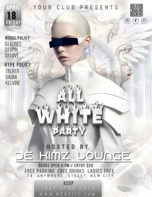 White Maximalist White Party Flyer Flyer (us Letter) Template ...
