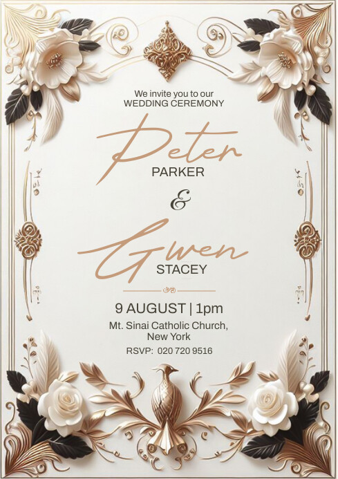 White Maximalist White Wedding Invitation A4 Template | PosterMyWall