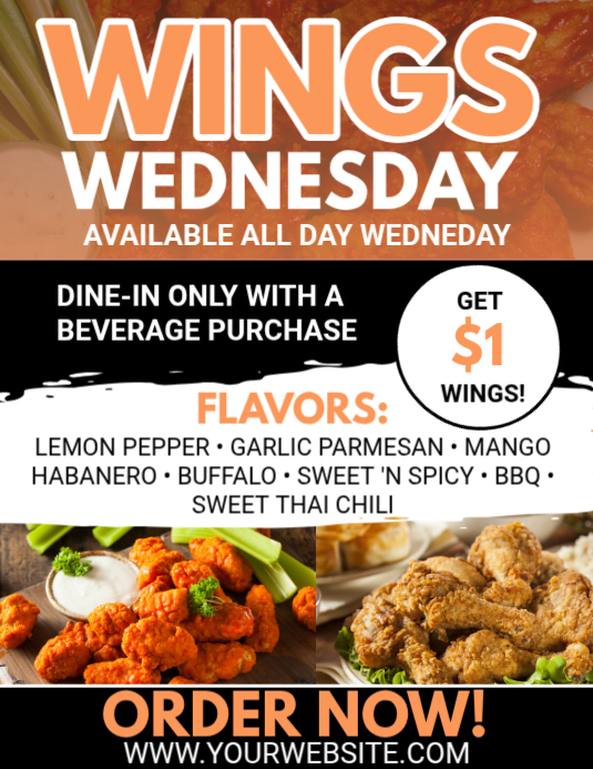 White Maximalist Wings Wednesday Promotion Flyer Template | PosterMyWall